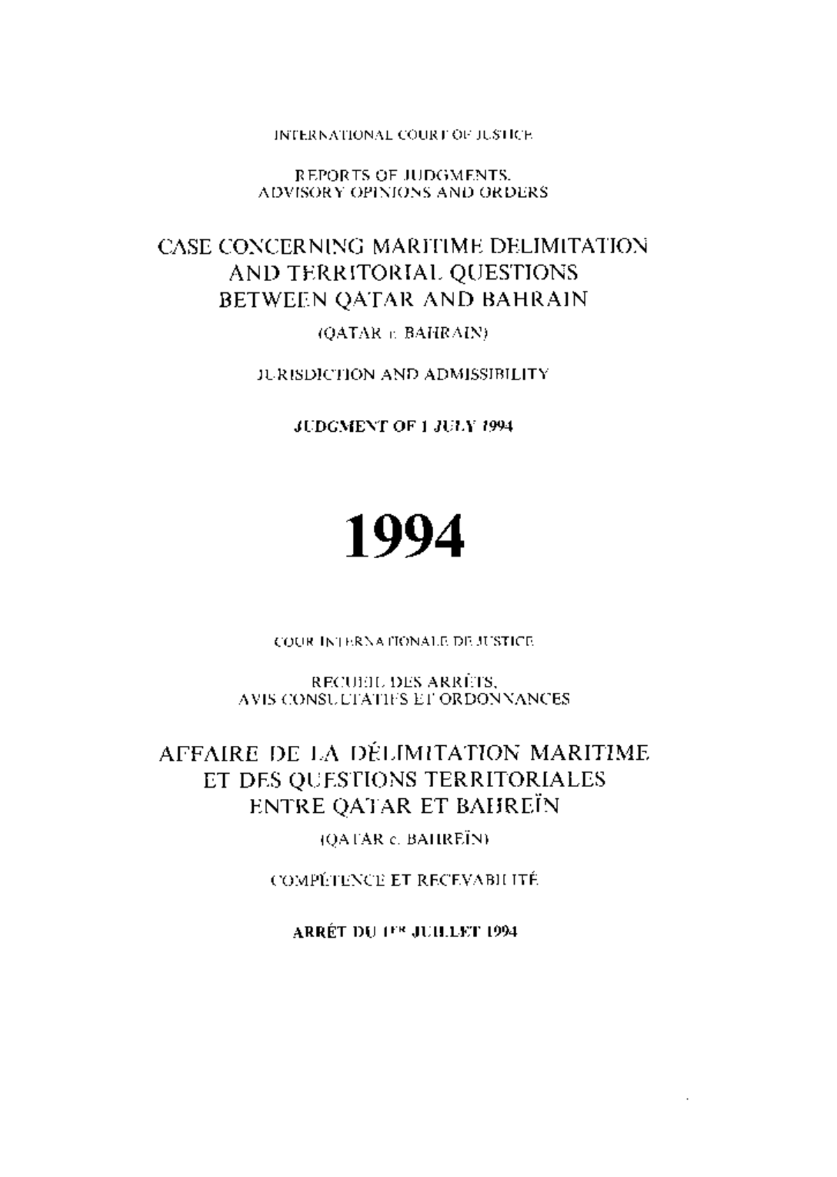 ICJ Case 87: Maritime Delimitation & Territorial Questions - Qatar vs ...