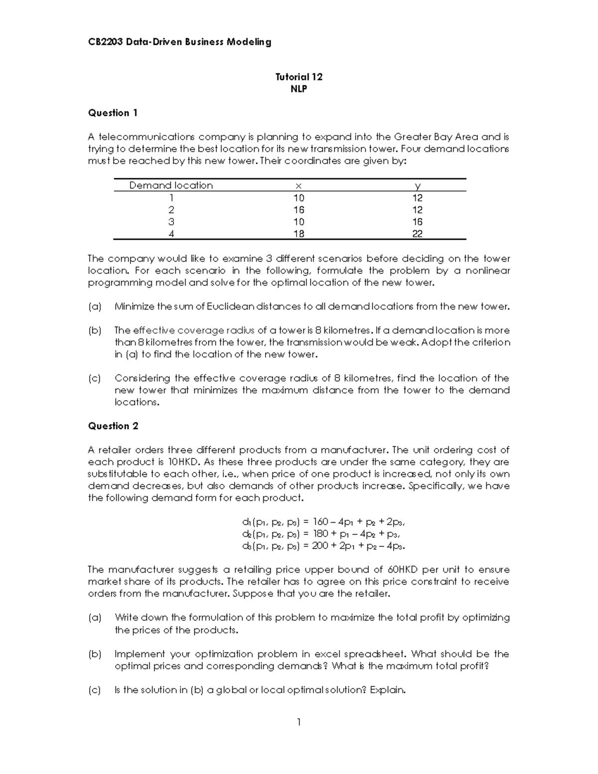 CB2203 Tutorial 12: NLP Modeling for Telecom Expansion & Retail Pricing ...