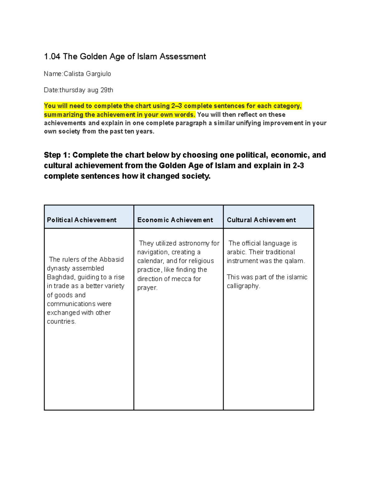 Golden Age of Islam Assessment - 104 V23 - Studocu
