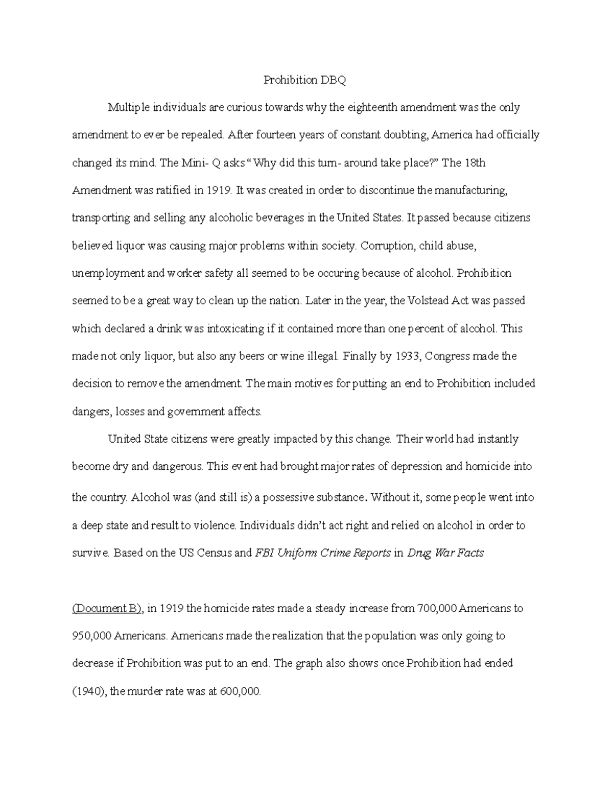 Prohibition DBQ: Reasons for Repeal and Societal Impact - Studocu