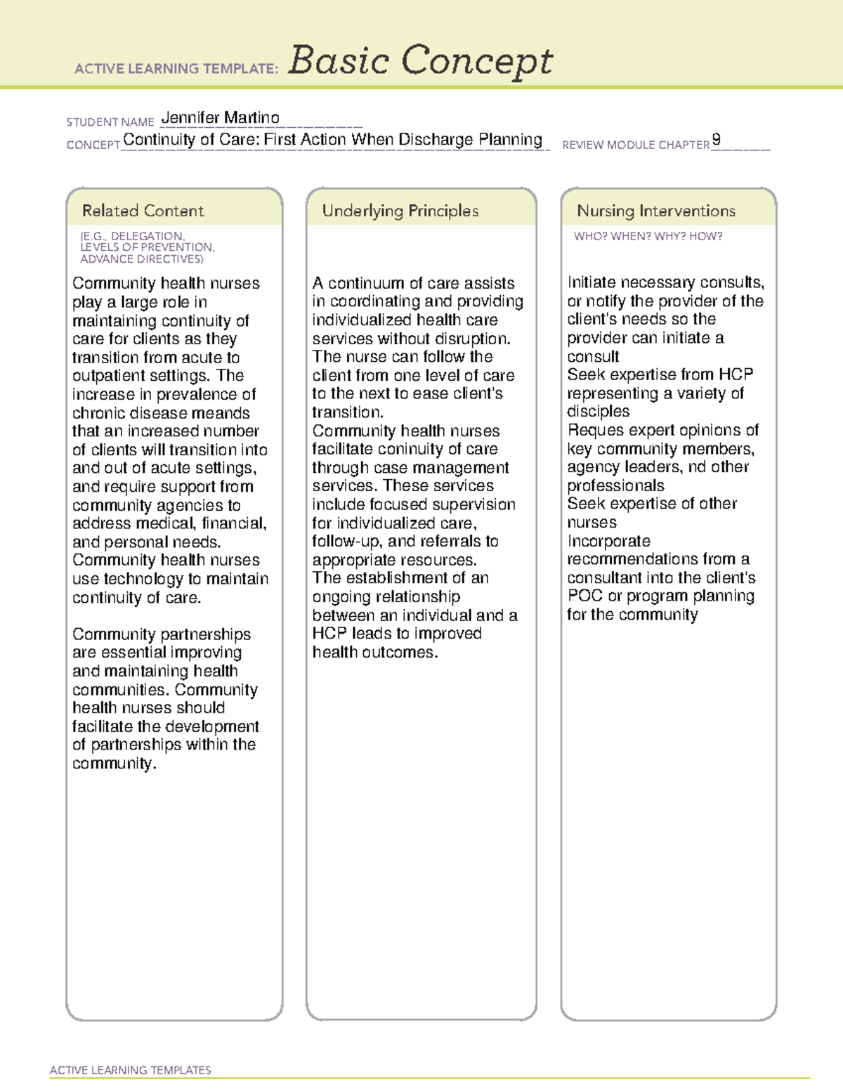 ATI Basic Concept: Continuity of Care Active Learning Template - Studocu
