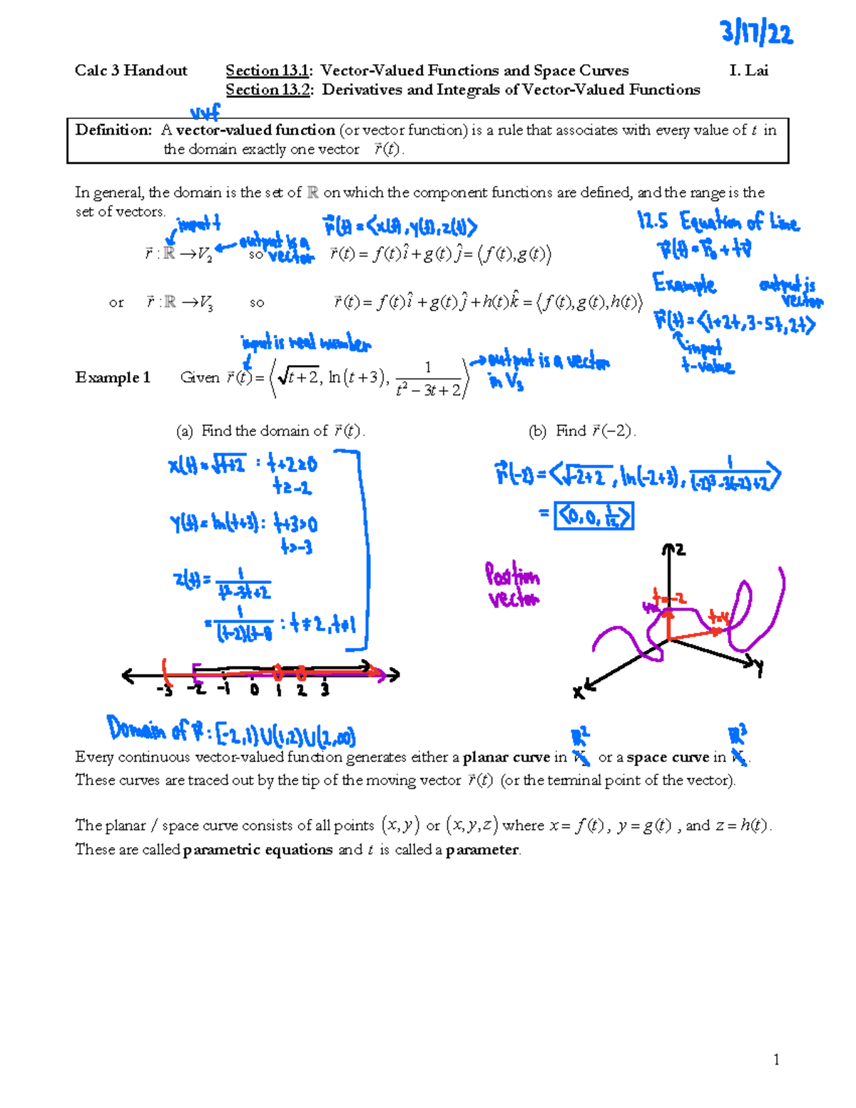 Calc 3: Lesson 13.1 - Vector-Valued Functions Overview - Studocu
