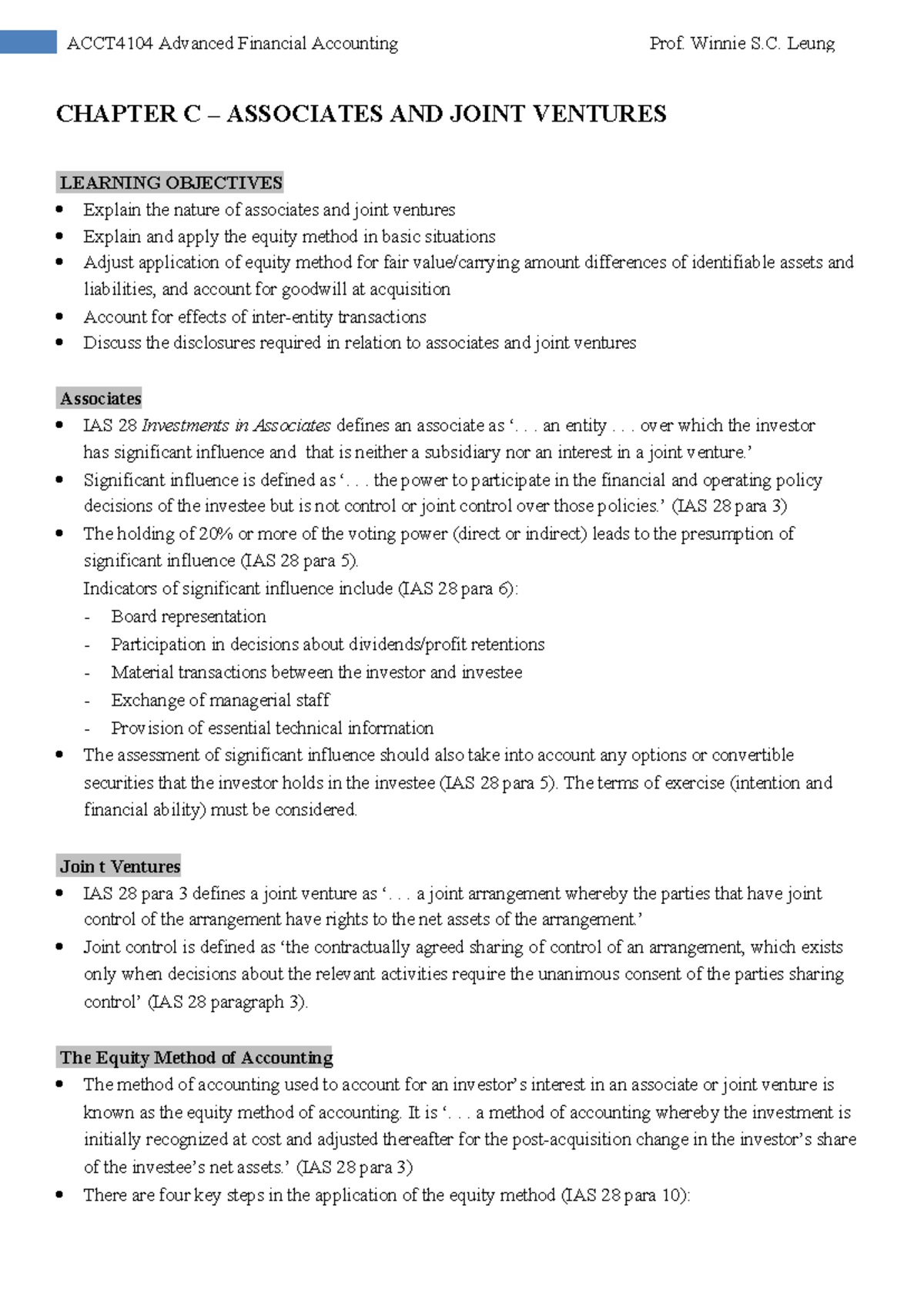 ACCT4104 Advanced Financial Accounting: Chapter C - Associates & Joint ...