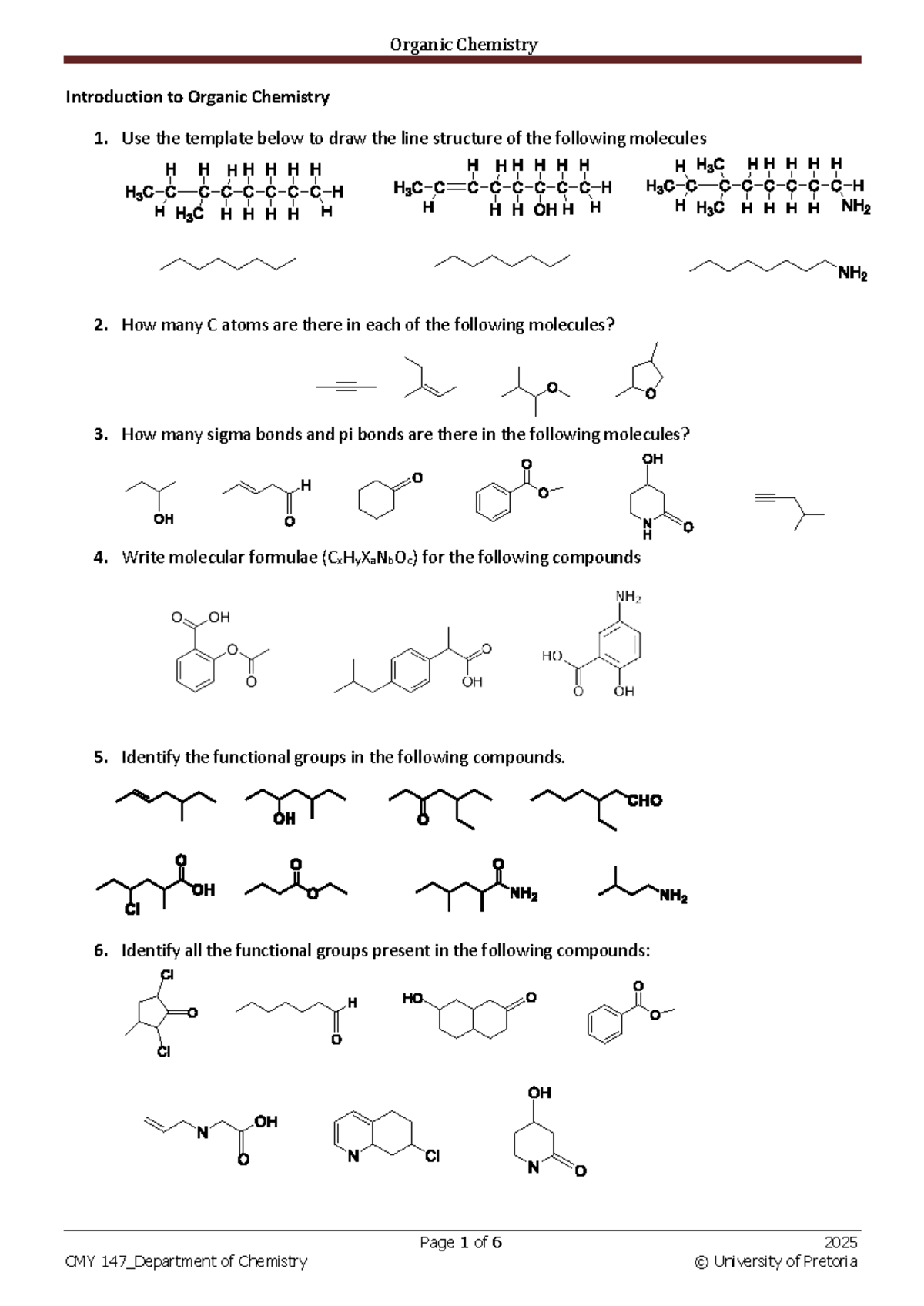 Organic Chemistry CMY 147: Tutorial 1 - Structures & Properties - Studocu