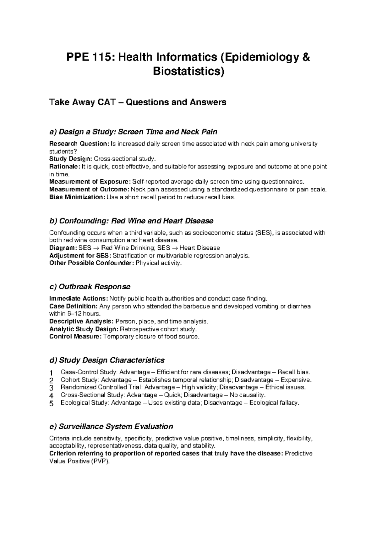 PPE 115: Health Informatics Take Away CAT Q&A on Study Designs - Studocu