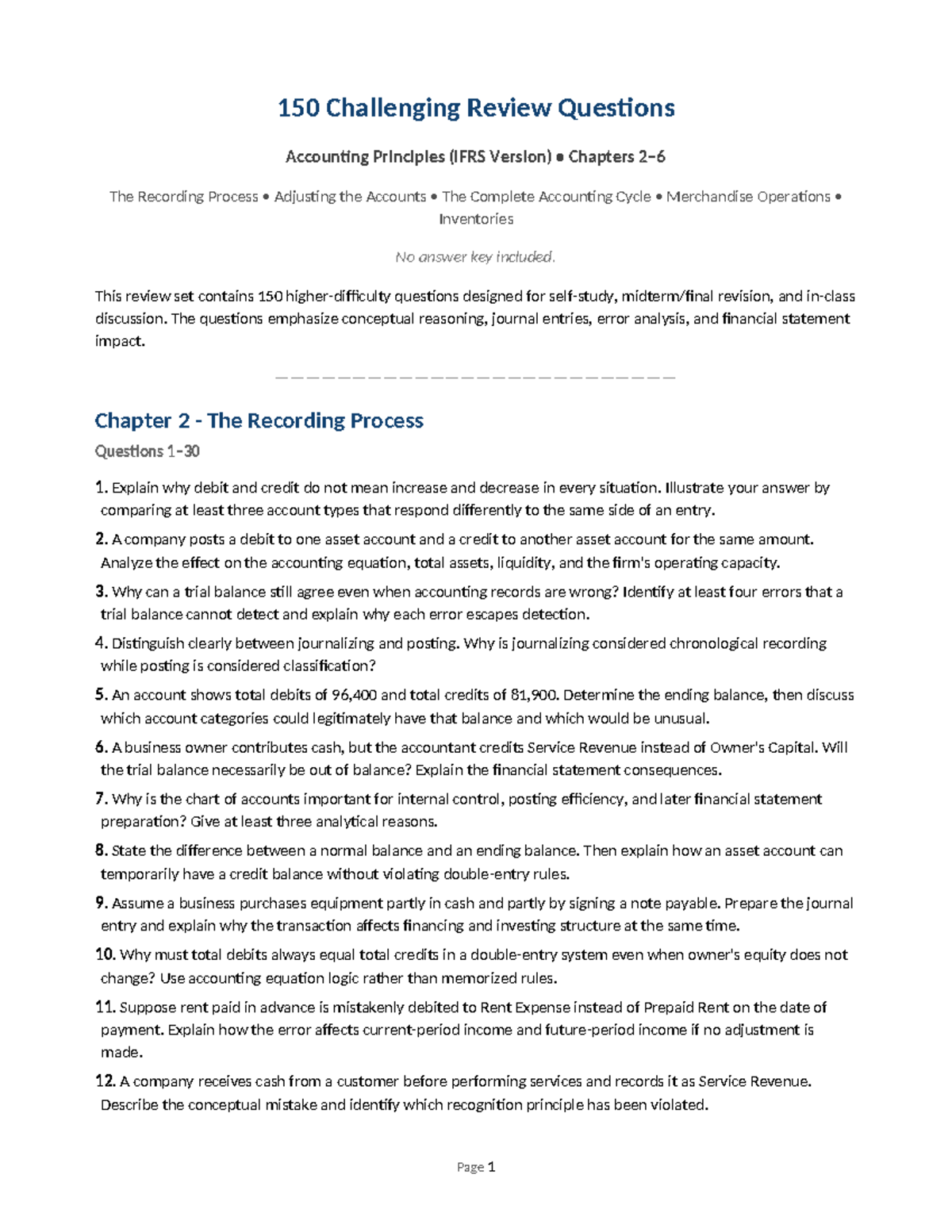 150 Challenging Review Questions on Accounting Principles (IFRS) - Studocu