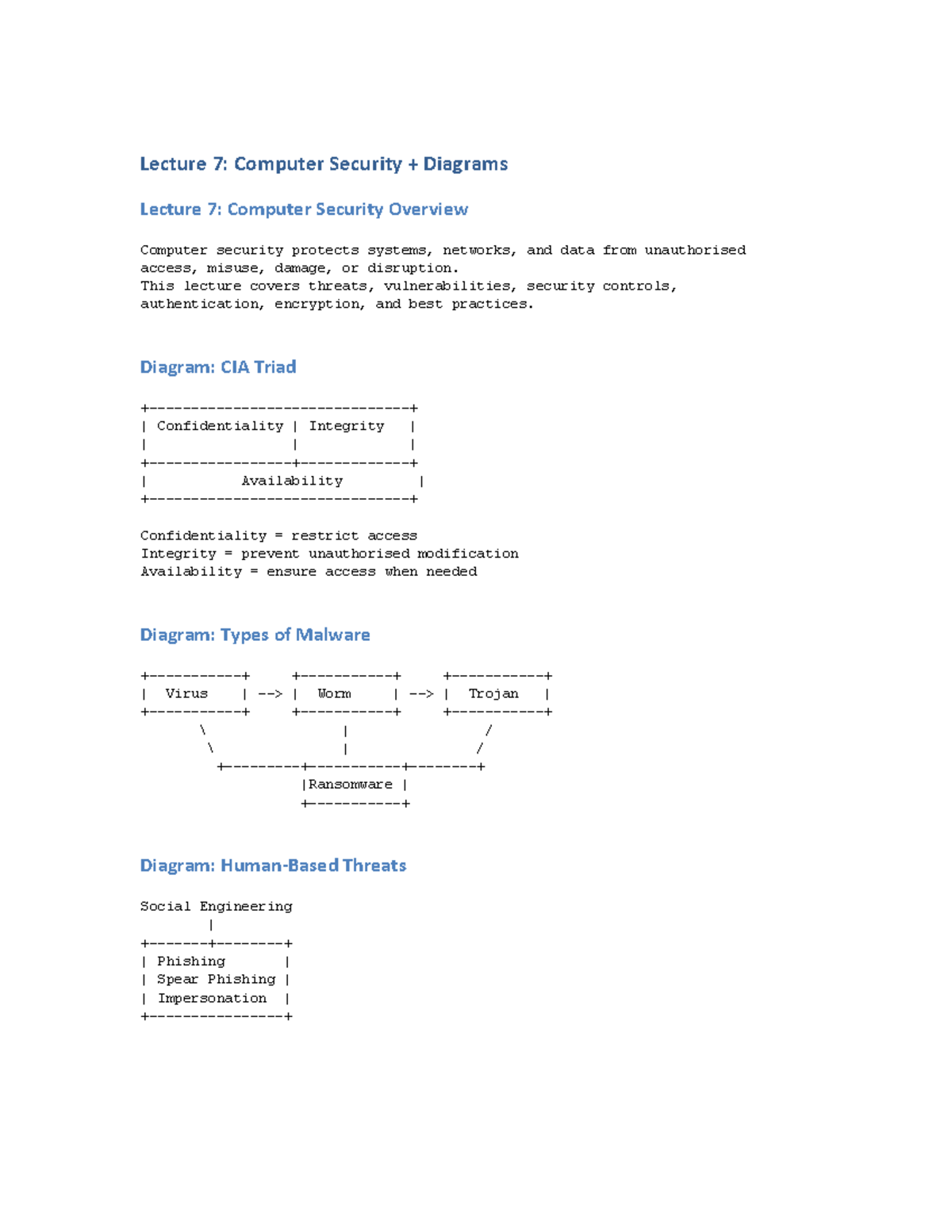 Lecture 7: Computer Security Diagrams & Overview - Studocu