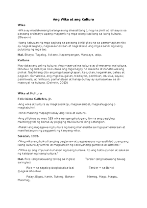 Ang wika at ang dalubwika: Isang pagtalakay sa kahulugan at gamit - Studocu