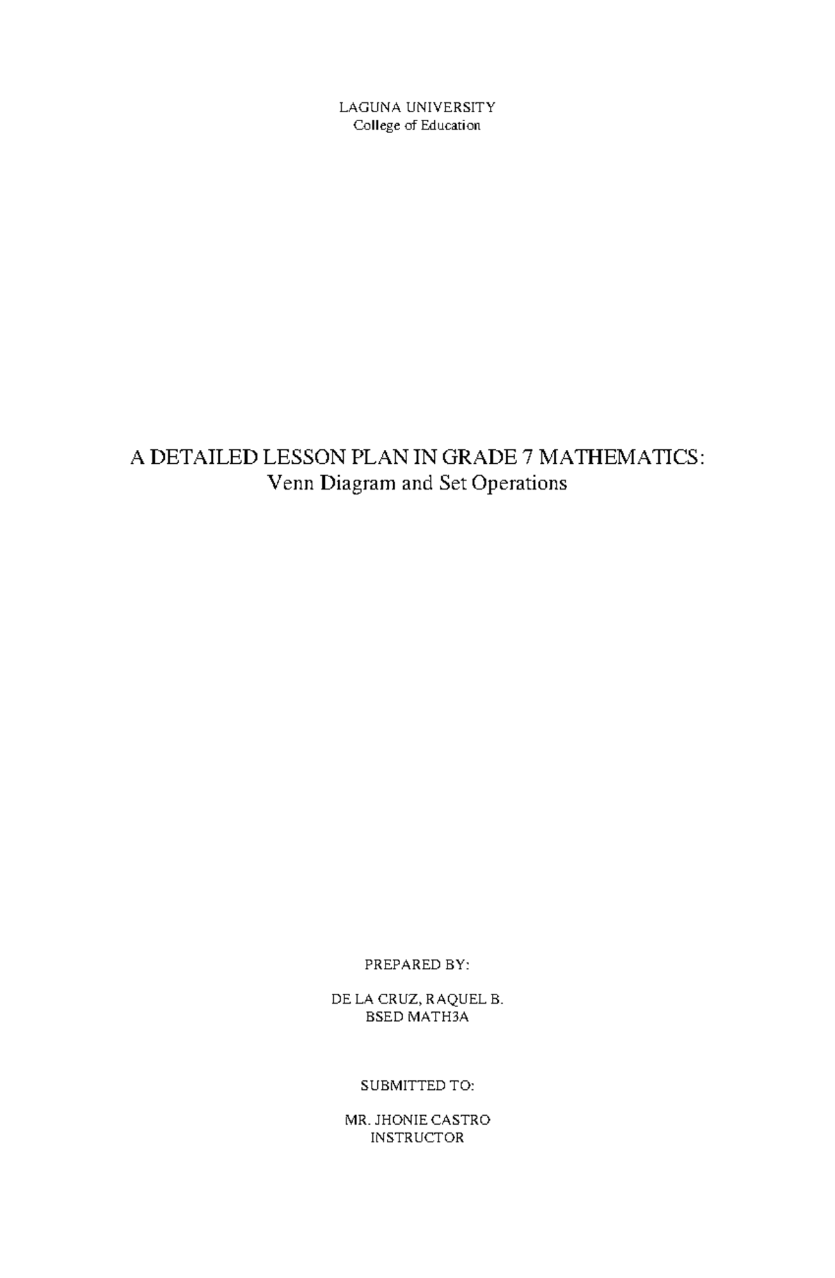 LP Grade 7 MATH - Detailed Lesson Plan on Venn Diagrams and Sets - Studocu