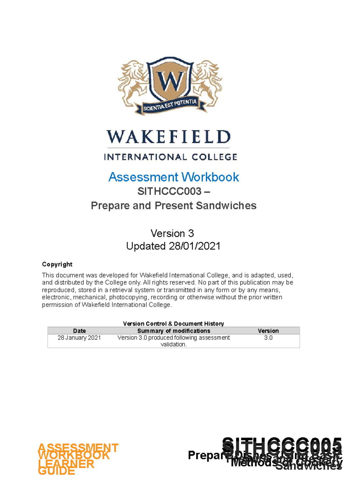 SITHCCC003 Assessment Workbook: Prepare and Present Sandwiches Notes ...