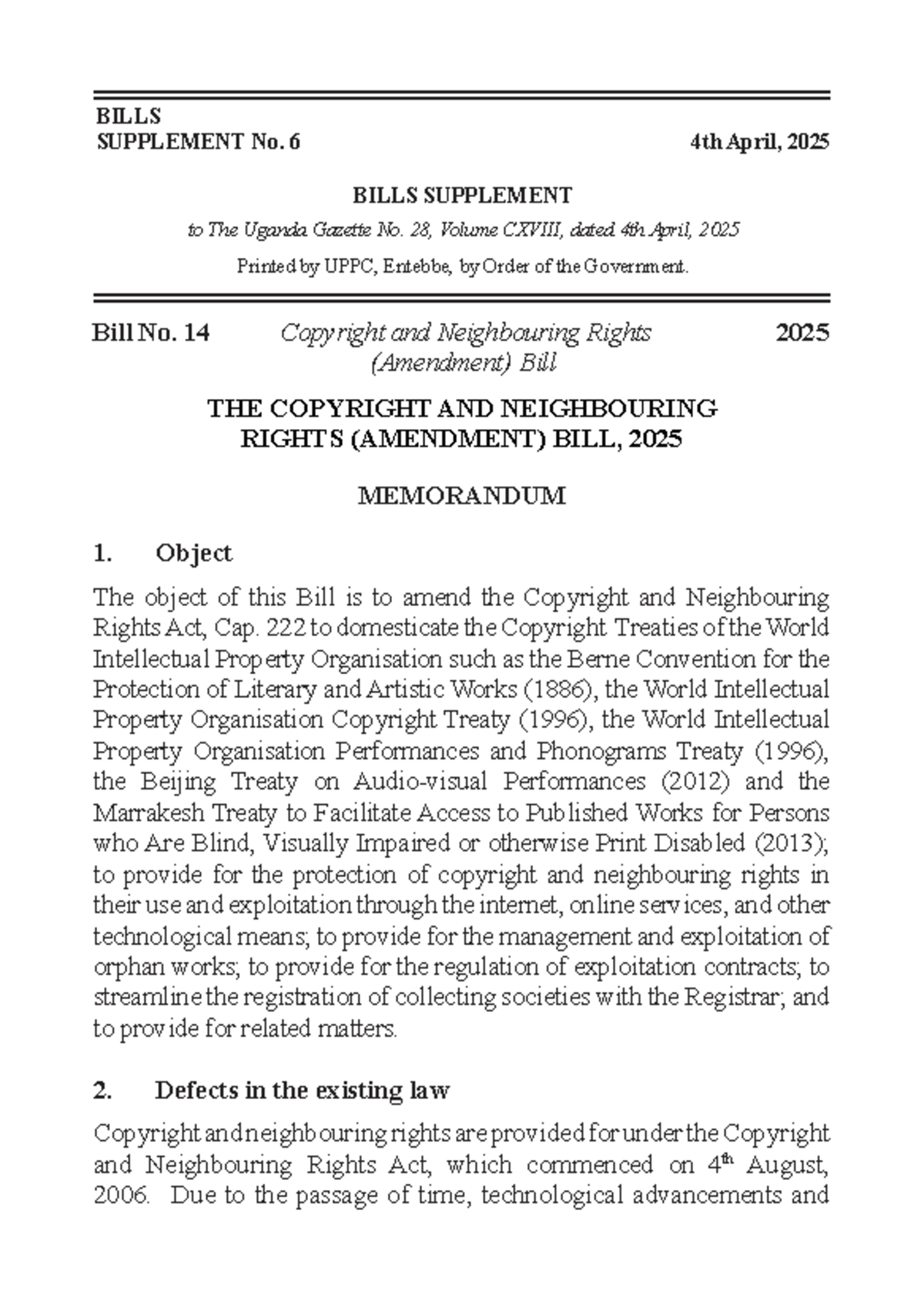Bill No. 14: Copyright and Neighbouring Rights (Amendment) Bill 2025 ...