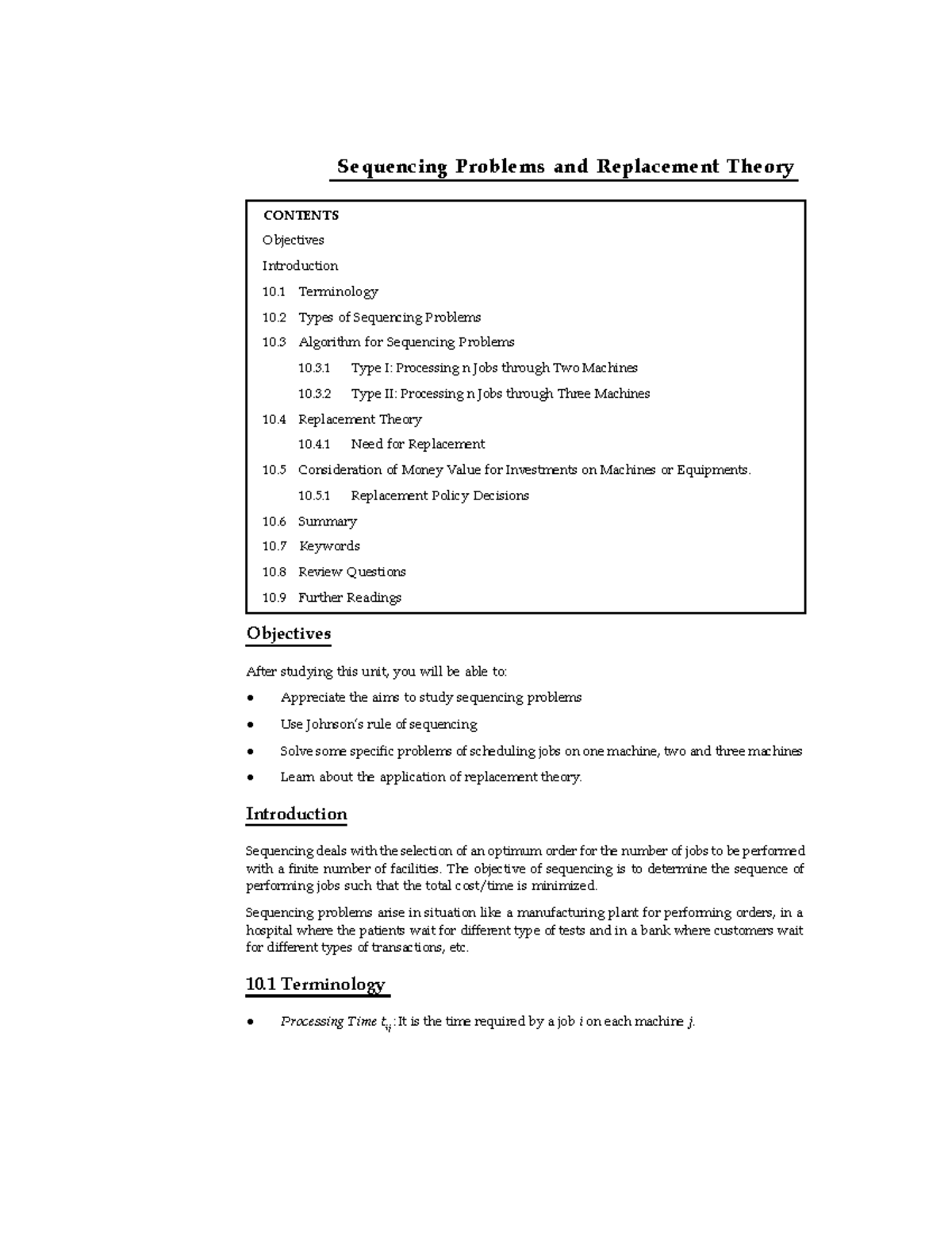 Sequencing problem and replacement theory - Operations Research Notes ...