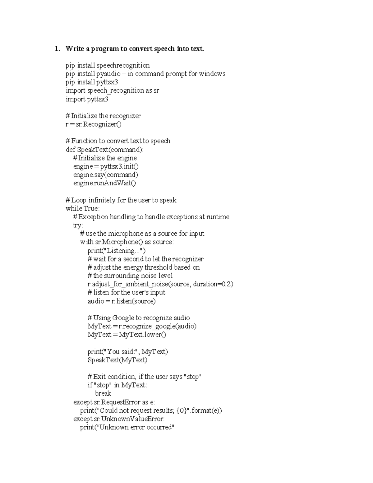 DL all programs - Deep learning - Write a program to convert speech ...