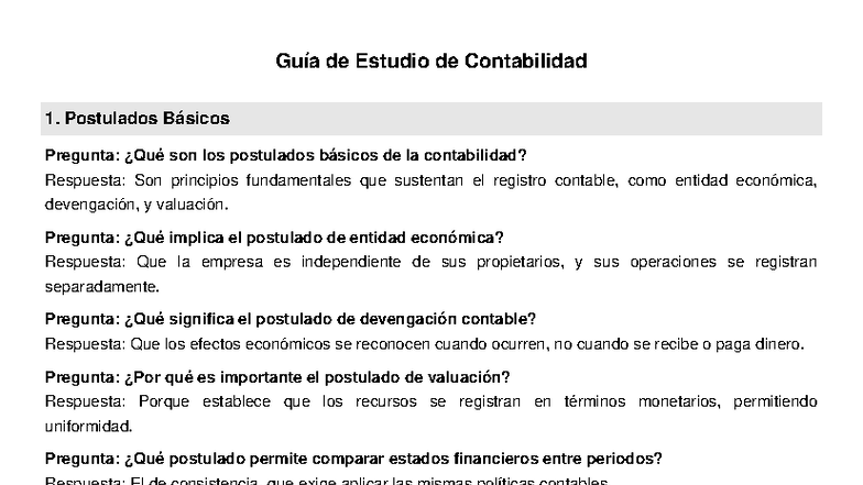 Guía de Estudio de Contabilidad 1: Postulados y Proceso Contable - Studocu