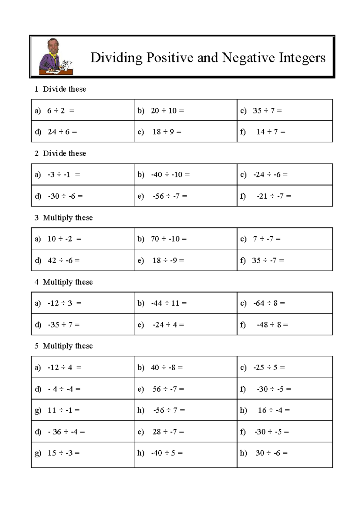 Division techniques useful - Dividing Positive and Negative Integers 1 ...