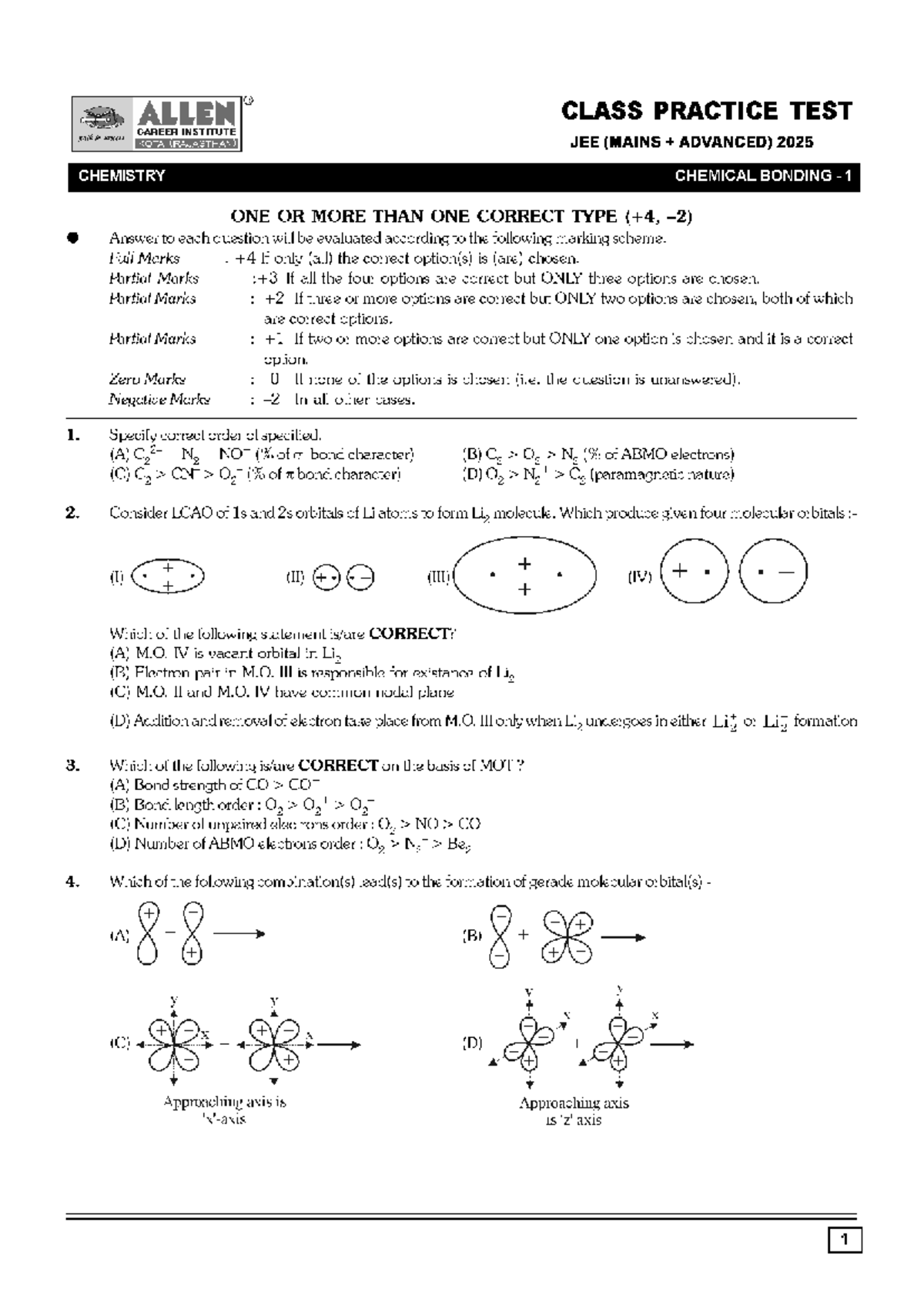 JEE (MAINS ADVANCED) 2025 Chemistry Practice Test: Chemical Bonding ...