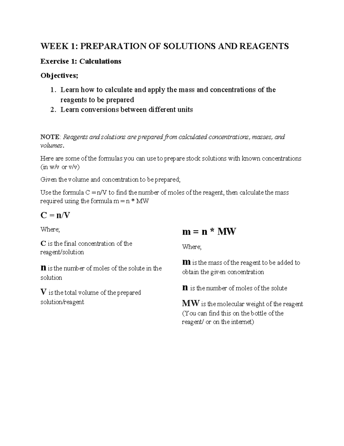 Lab Preparation for Solutions: Week 1 Objectives and Exercises - Studocu