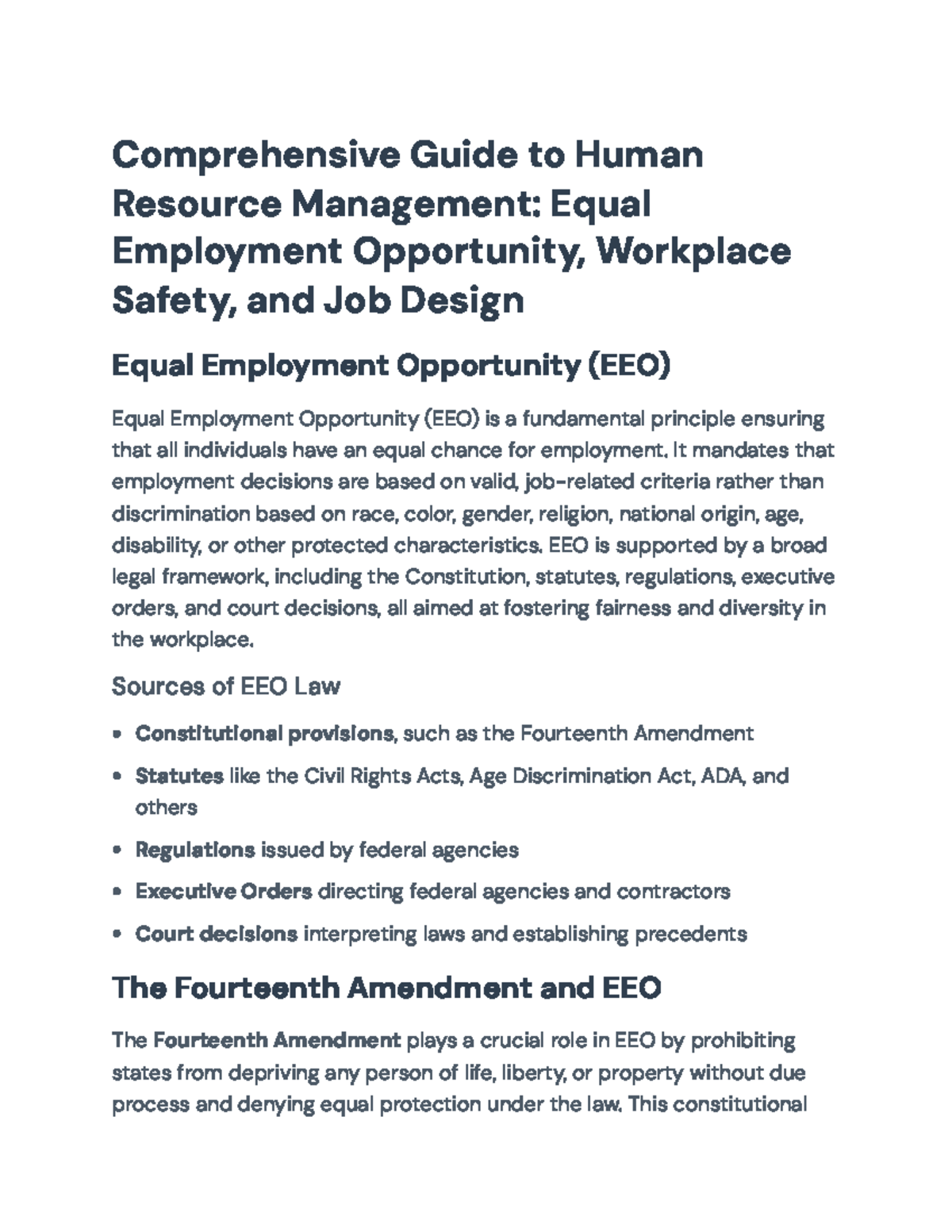 Comprehensive Guide to HRM: EEO, Workplace Safety & Job Design - Studocu