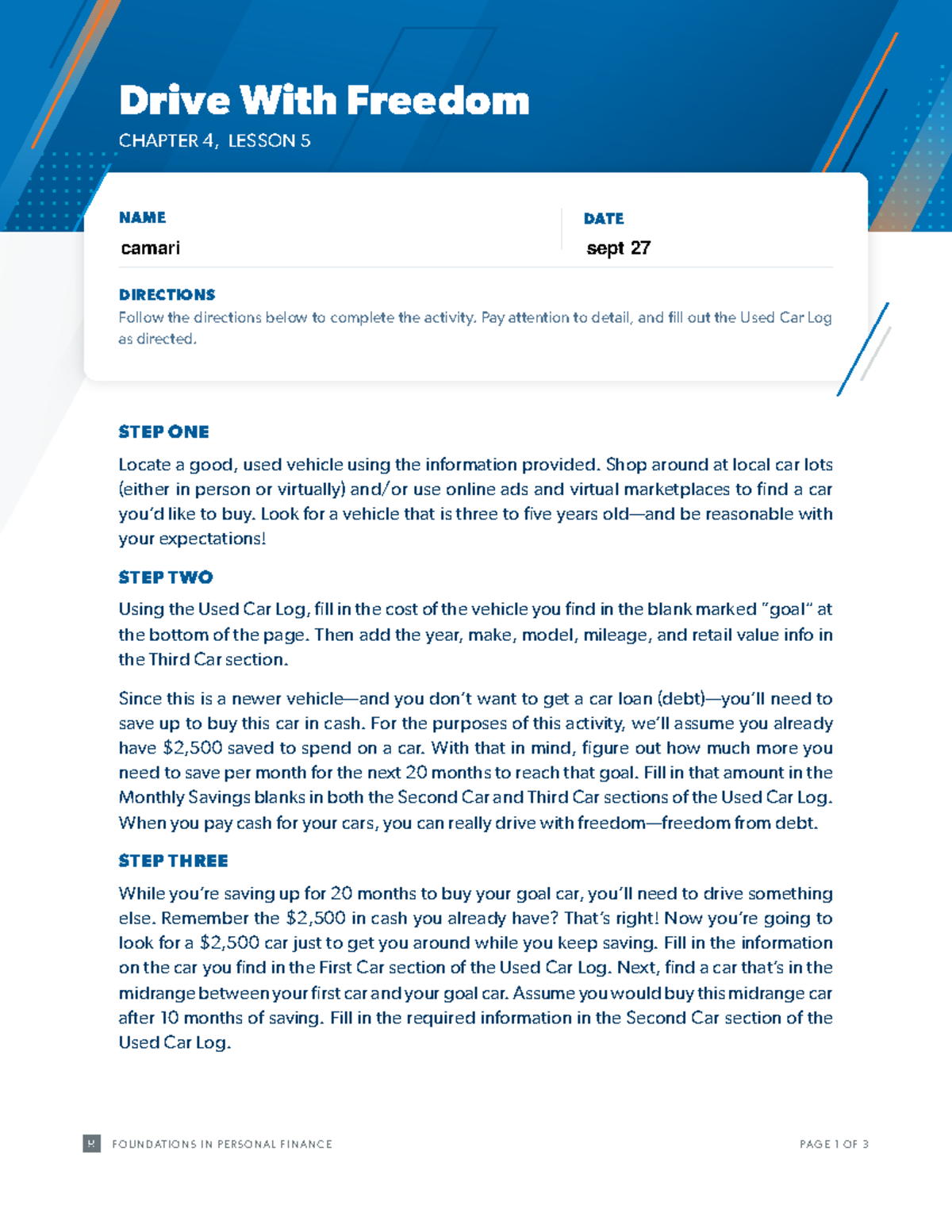 Foundations in Personal Finance - Chapter 4 Lesson 5: Drive with ...