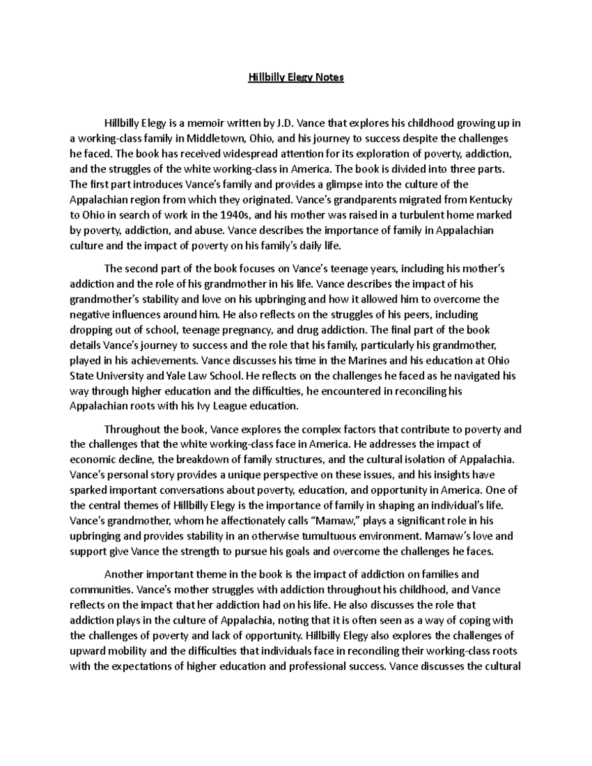 Hillbilly Elegy Study Notes: Insights on Poverty and Family Dynamics ...