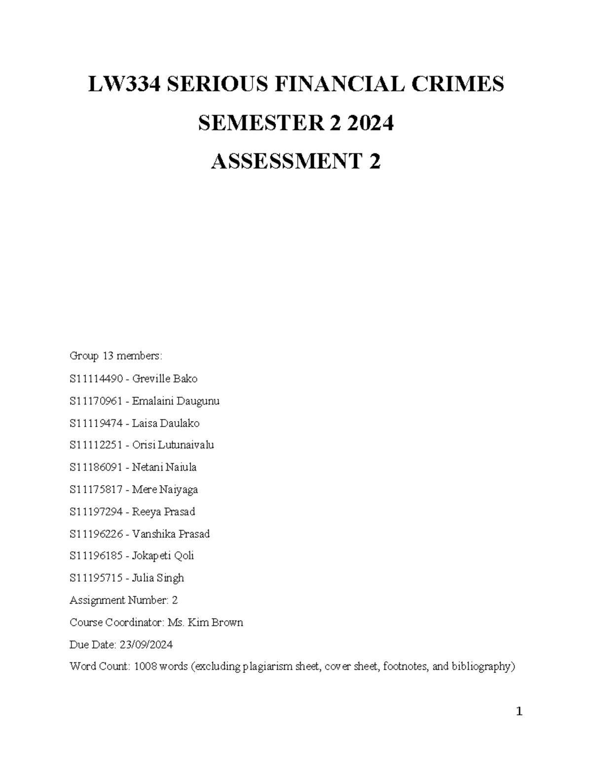 LW334 Serious Financial Crimes Written Assignment - S2 2024-2 - Studocu