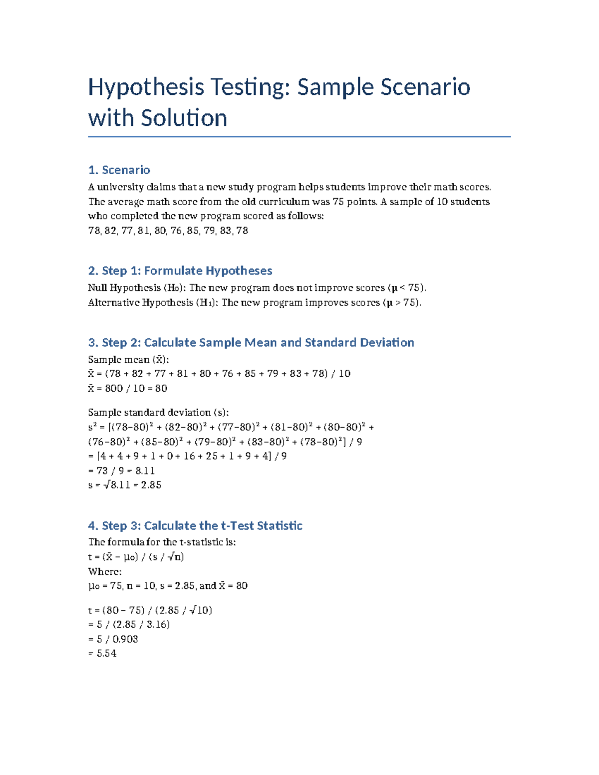 Hypothesis testing scenario - Hypothesis Testing: Sample Scenario with ...