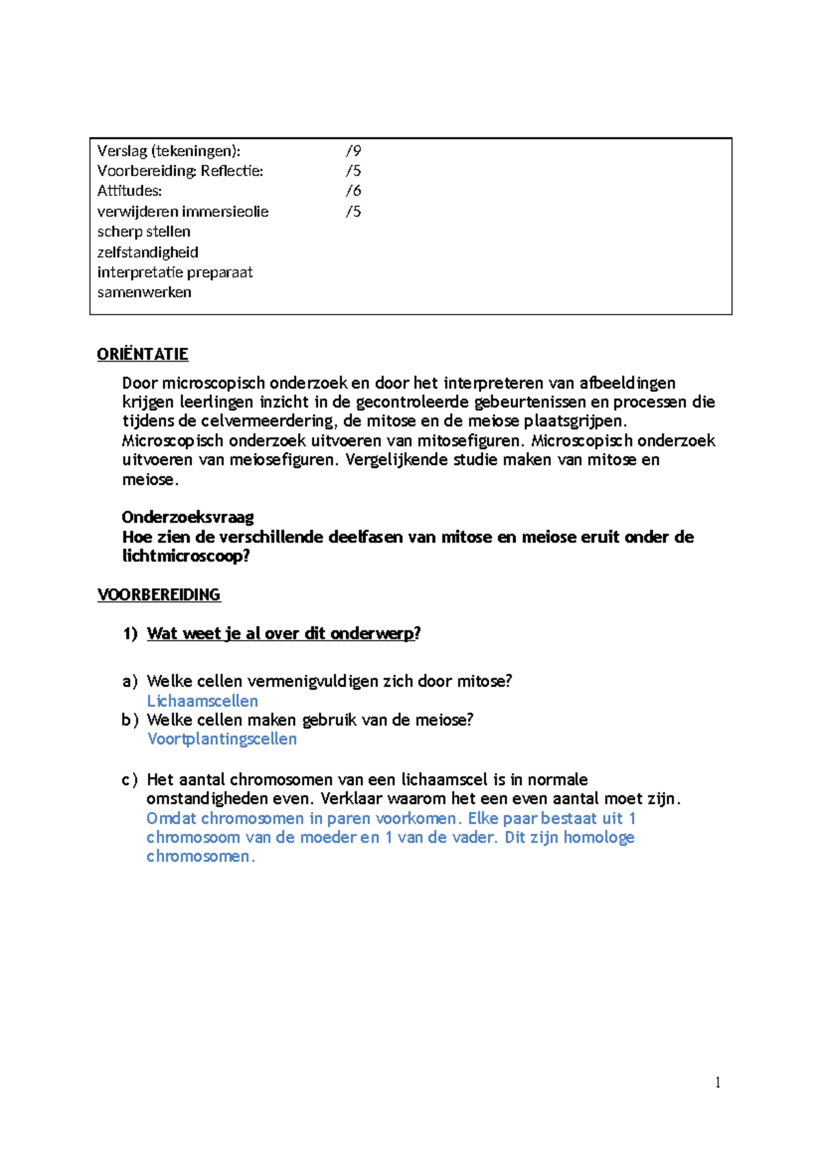 Practicum Celdeling: Mitose en Meiose Onderzoek ORIËNTATIE - Studocu