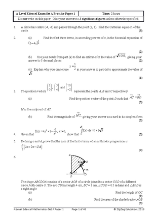 AS Pure Unit 4 Trigonometry QP - Pure Mathematics Year 1 (AS) Unit Test ...