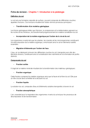 Pedologie - Base de cours - CHAPITRE 1 – INTRODUCTION La pédologie est ...