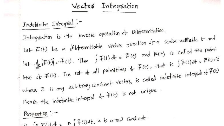 Vector Integration: Indefinite and Definite Integrals Explained - Studocu