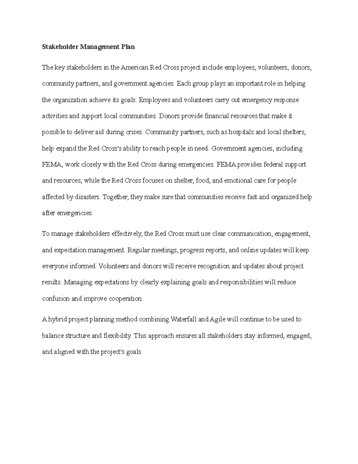 Stakeholder Management Plan for American Red Cross Project - Studocu