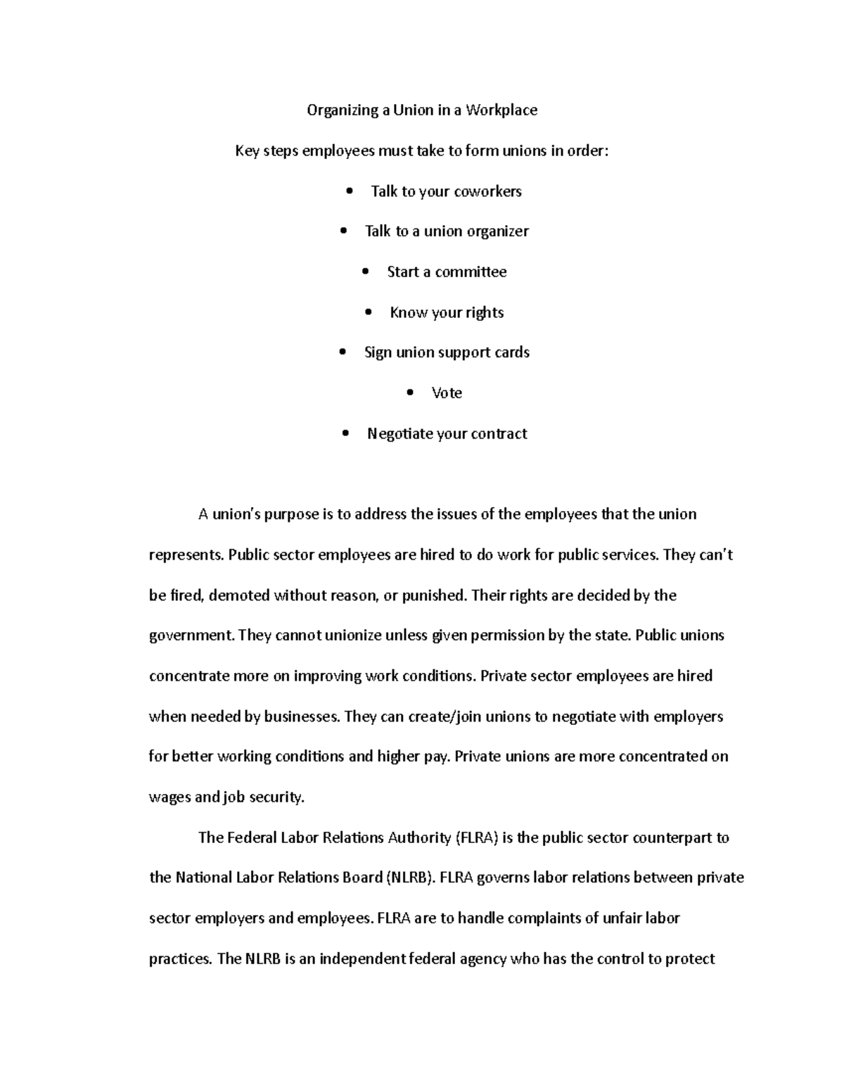 Organizing a Union in a Workplace - Public sector employees are hired ...