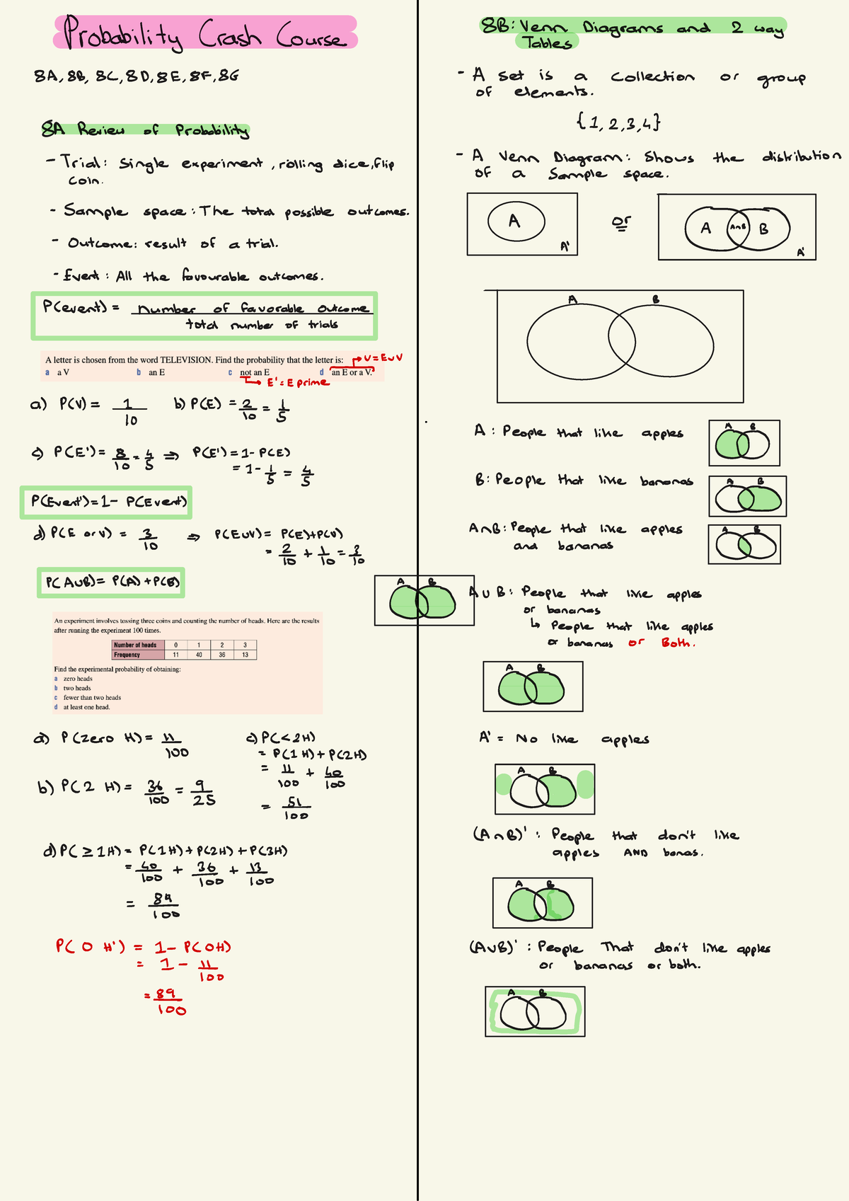 Probability Crash Course 8B: Venn Diagrams and Outcomes Analysis - Studocu