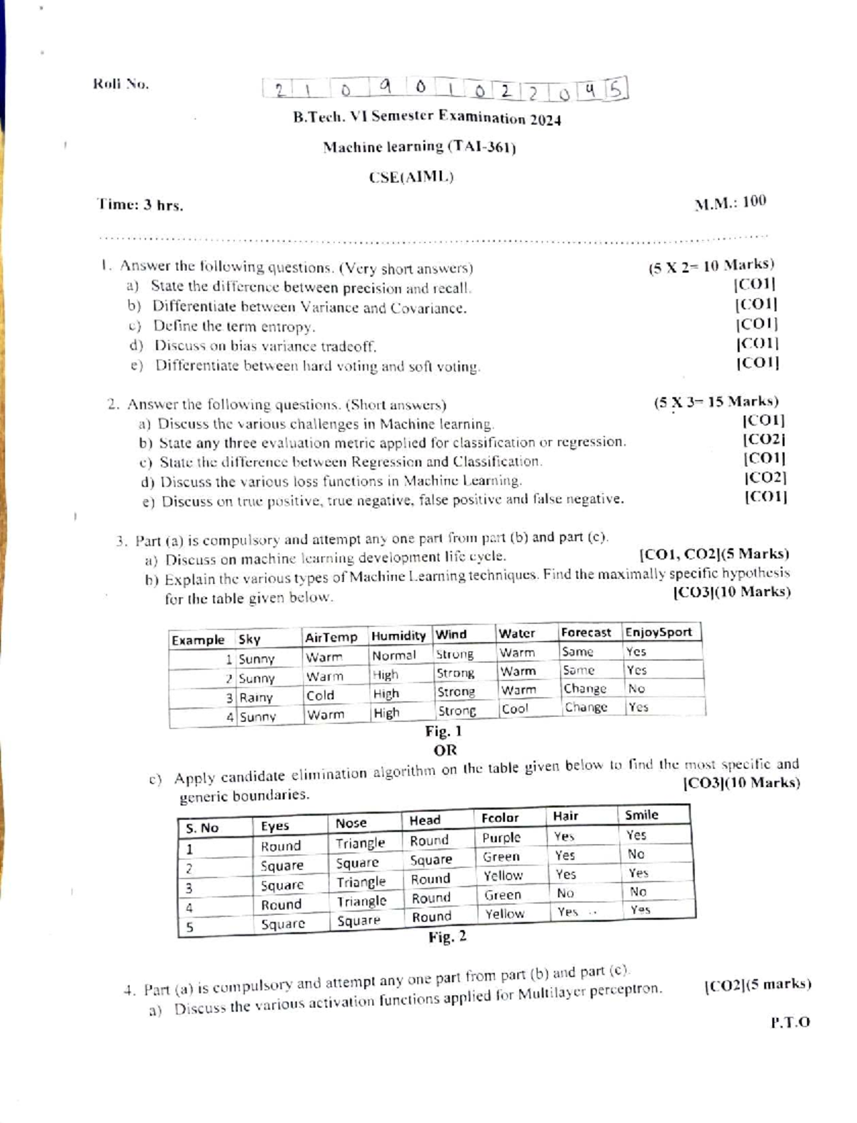 B.Tech VI Semester Examination 2024: Machine Learning & Java ...
