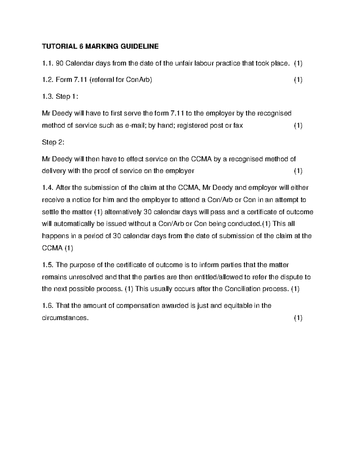 Tutorial 6 Marking Guideline: Unfair Labour Practice Process - Studocu