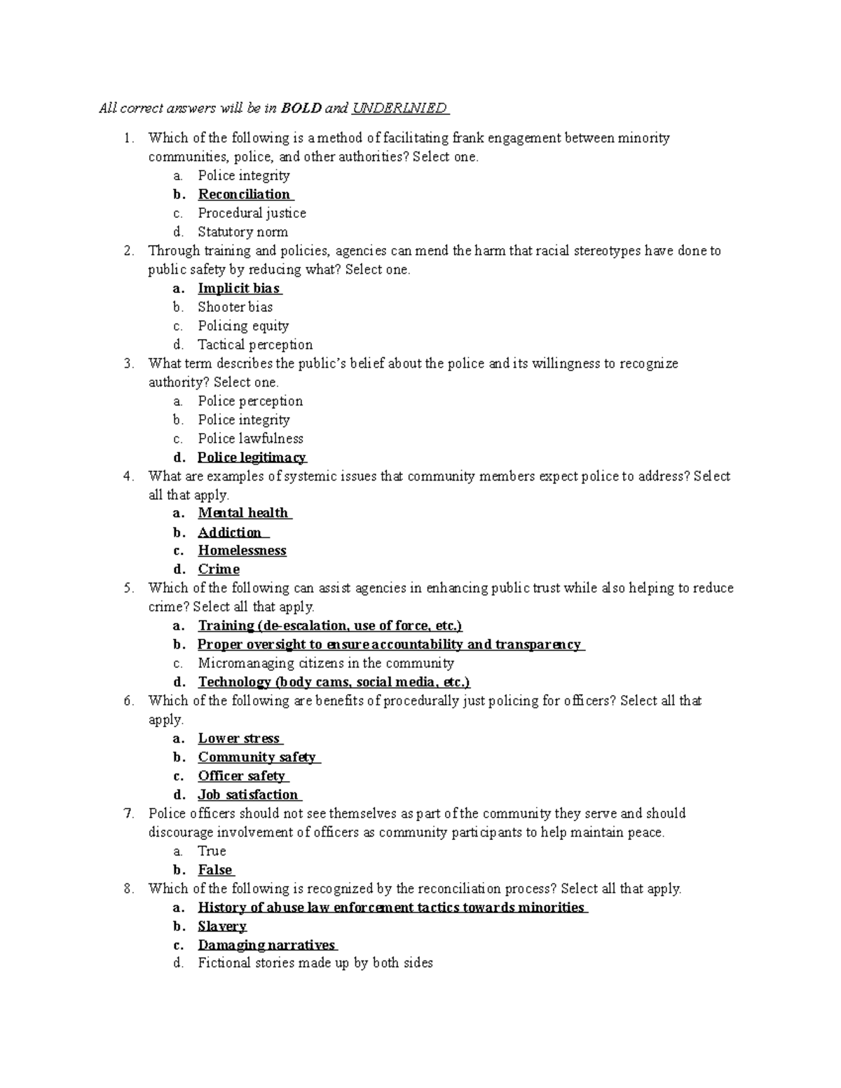 6-0 Check Your Knowledge: Engaging Communities & Police Dynamics - Studocu