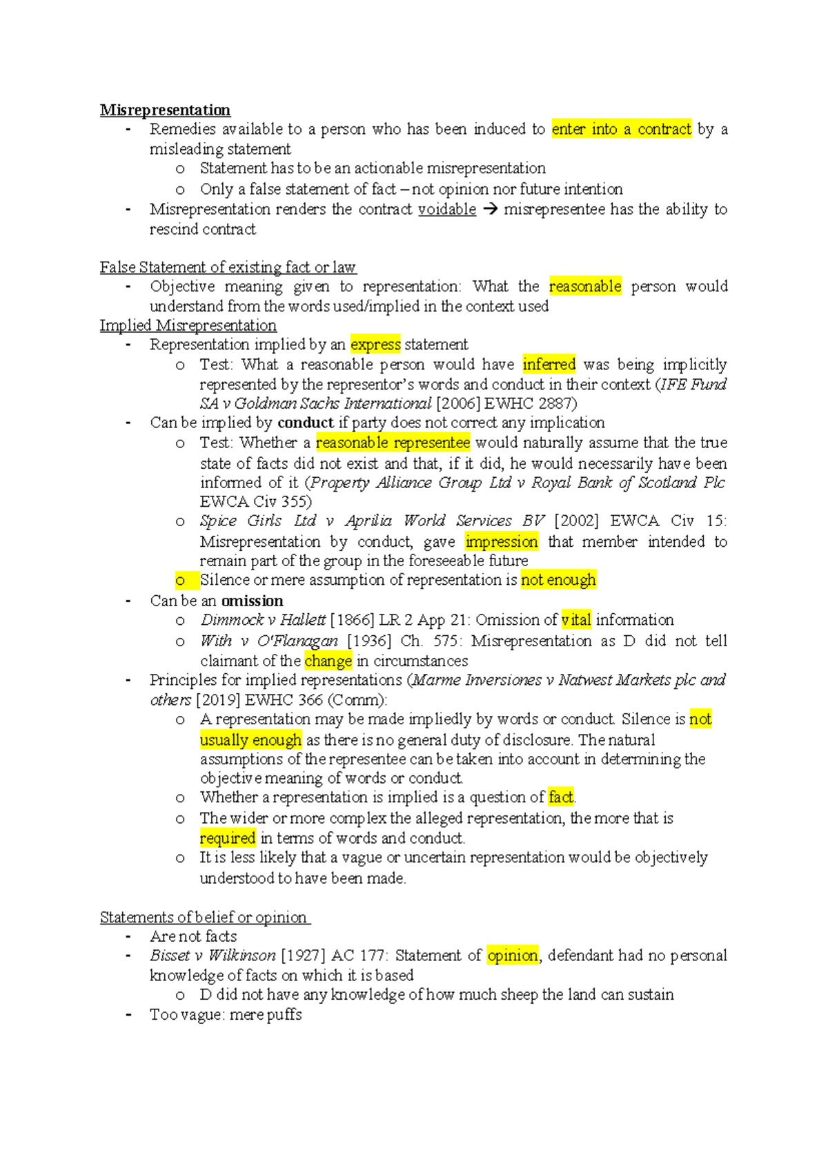 Misrepresentation: Key Elements and Legal Remedies in Contract Law ...