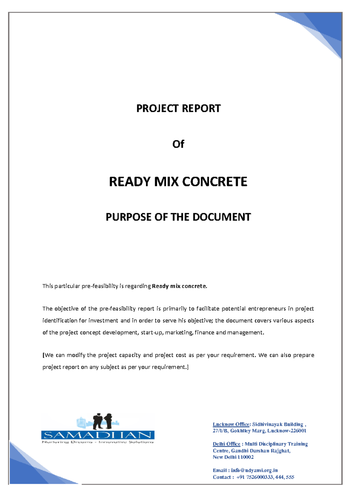 PROJECT REPORT ON READY MIX CONCRETE (RMC) - INVESTMENT GUIDE - Studocu