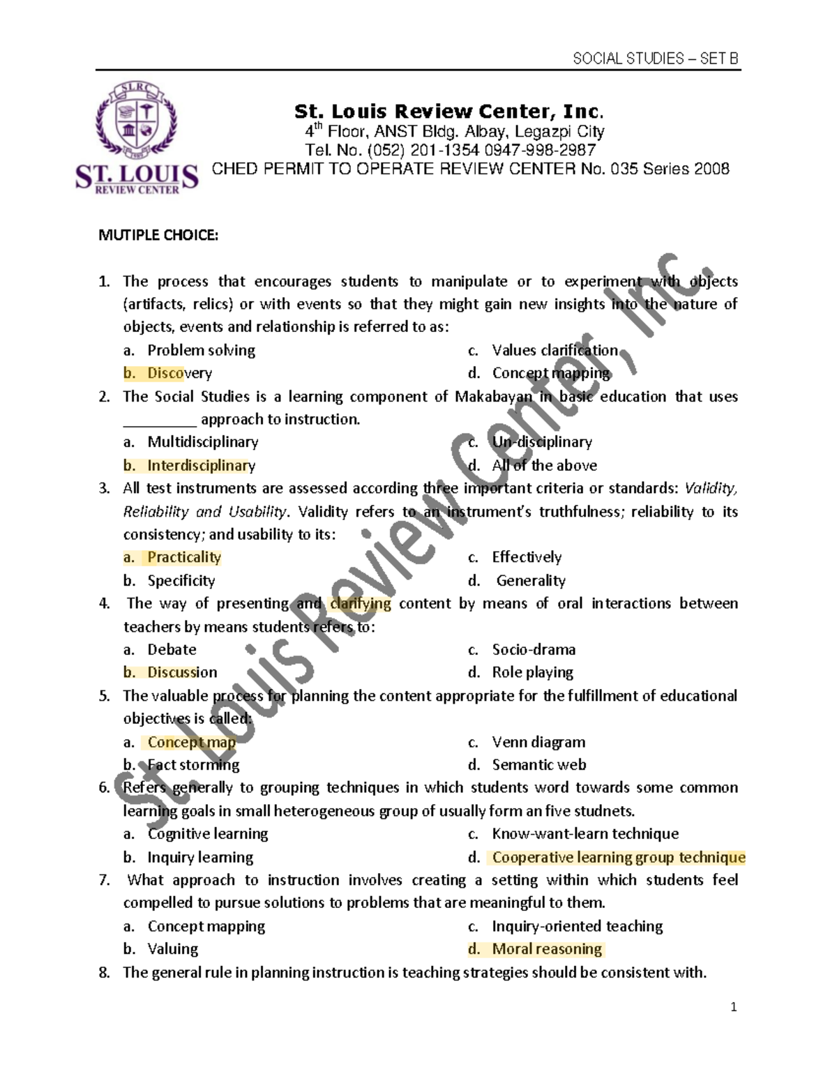 SOCIAL STUDIES SET B Reviewer for Exam Preparation - Studocu