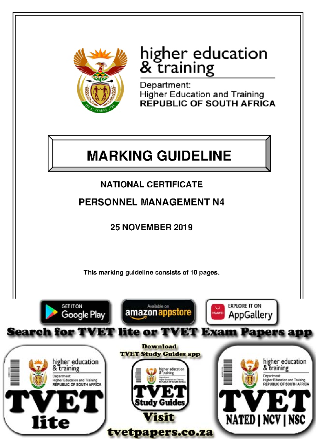 N1310 - Personnel Management N4 Memo November 2019 - Marking Guide ...