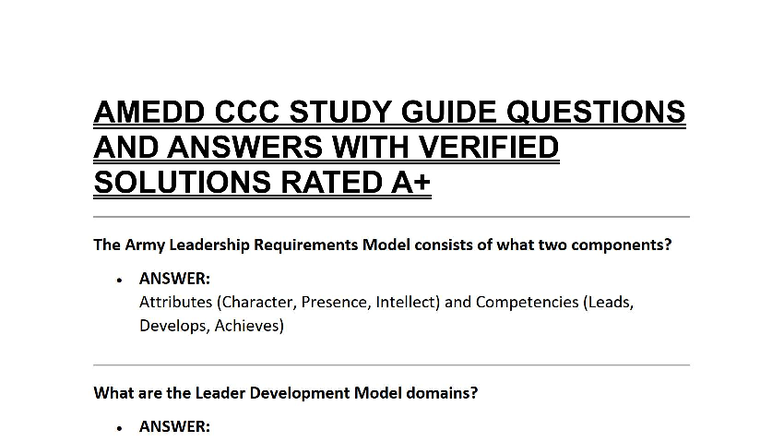 AMEDD CCC Study Guide: Questions & Verified Answers - Studocu