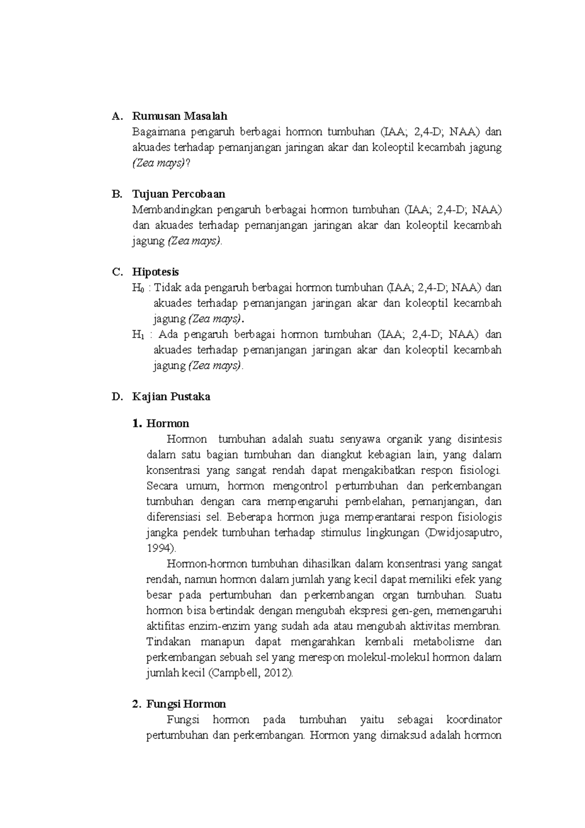 Pengaruh Hormon Tumbuhan (IAA, 2,4-D, NAA) pada Pertumbuhan Kecambah ...