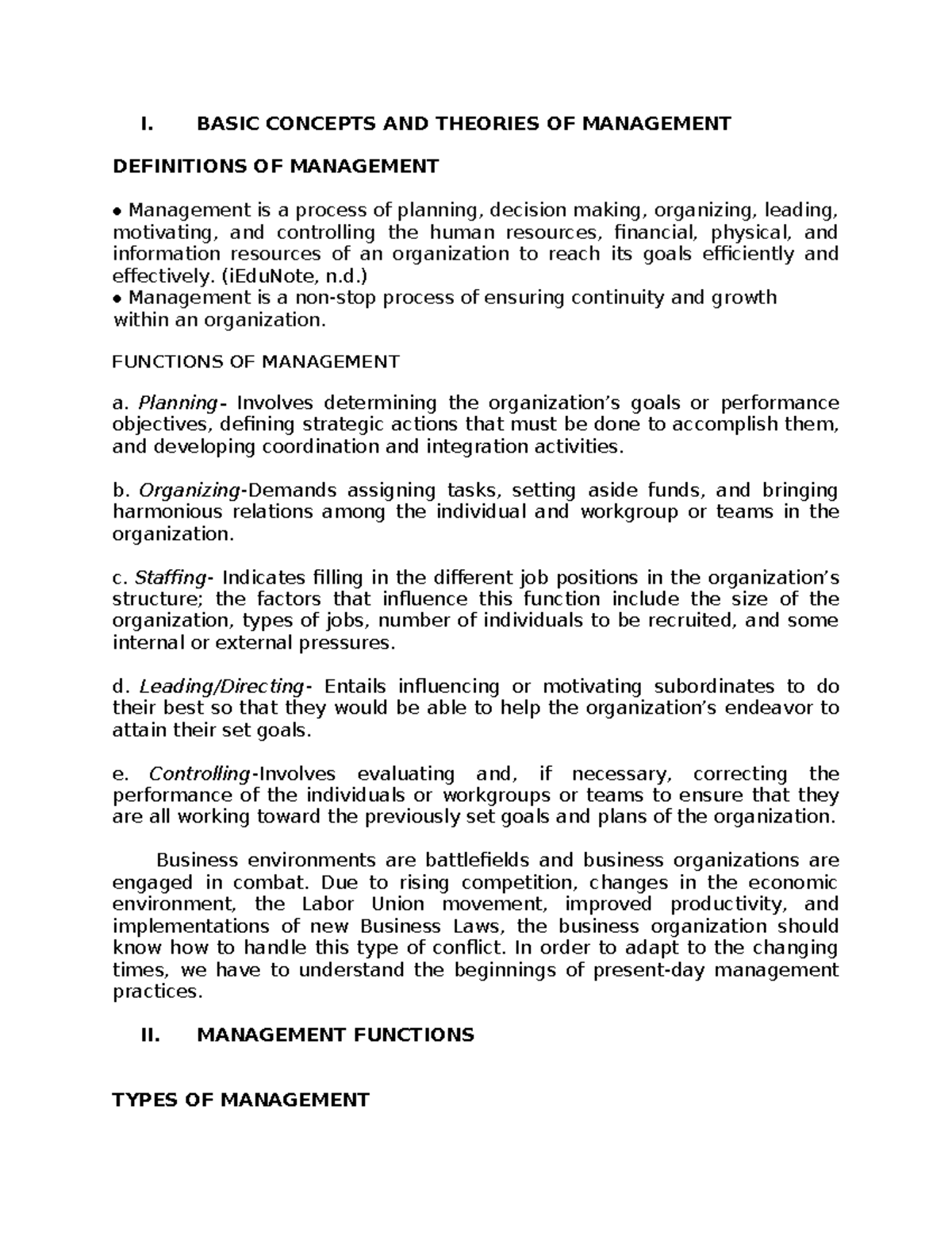 BASIC CONCEPTS & THEORIES OF MANAGEMENT: A COMPREHENSIVE GUIDE - Studocu