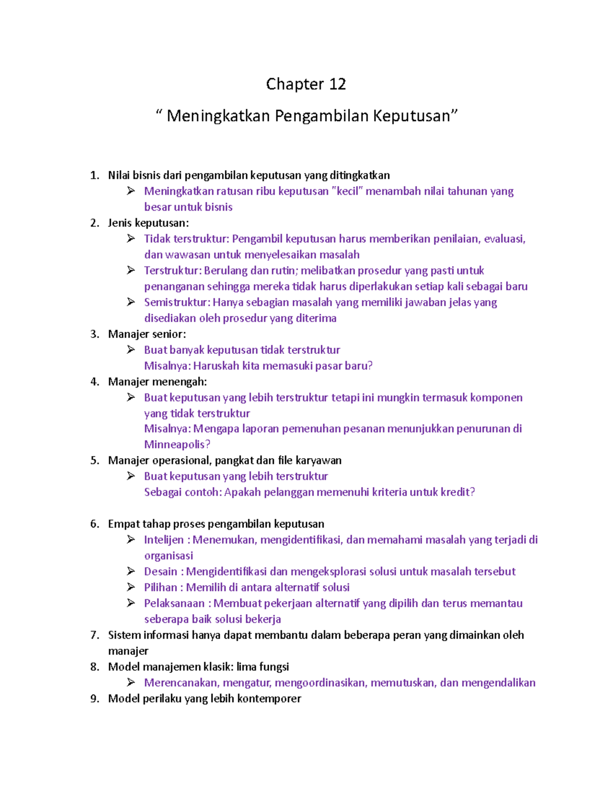 Rangkuman SIM: Meningkatkan Pengambilan Keputusan - Chapter 12 - Studocu