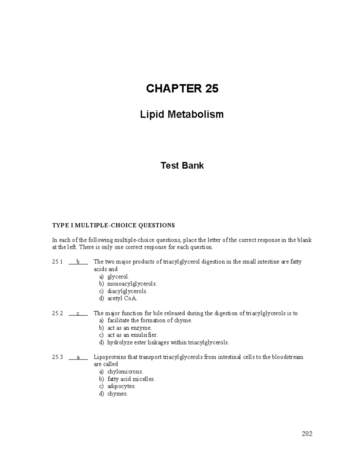 Test Bank for CH25: Lipid Metabolism Questions and Answers - Studocu