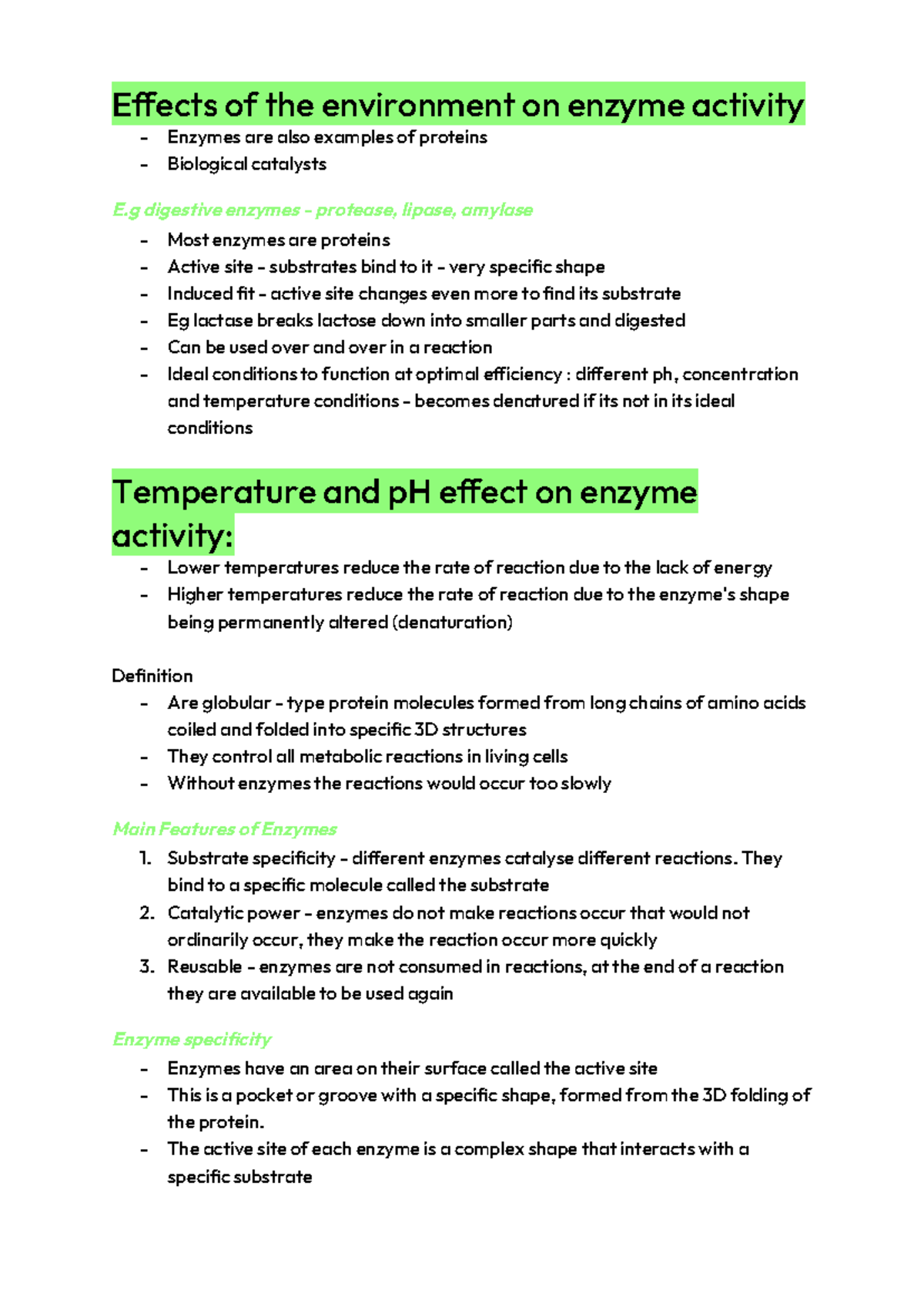 Biology Inquiry Question 1.2: Enzyme Activity and Environmental Effects ...