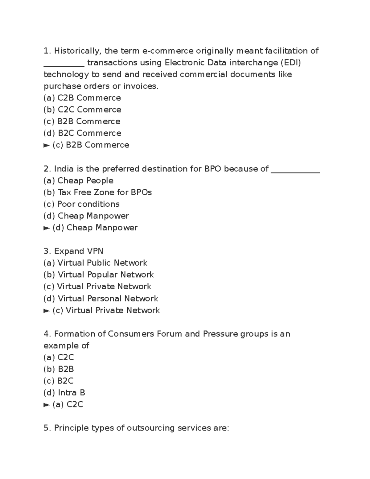 Emerging Modes of Business MCQ and Quiz Questions - Studocu