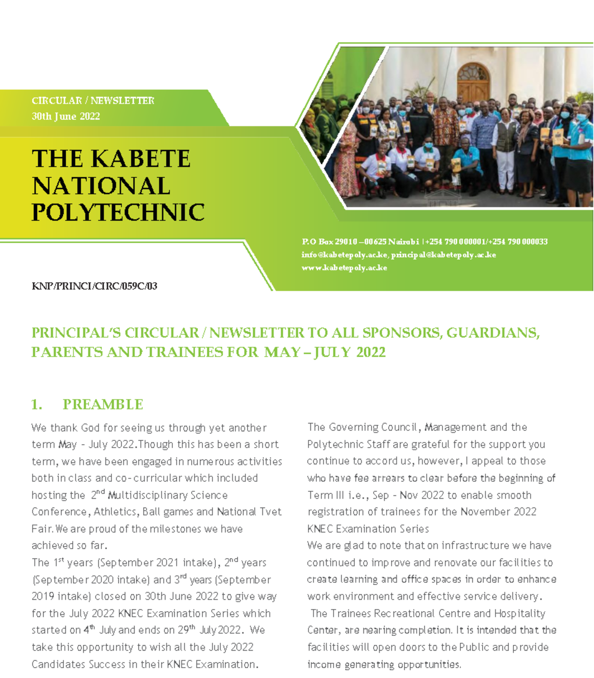 Final Term II 2022 Kabete Polytechnic Newsletter (April - June) - Studocu