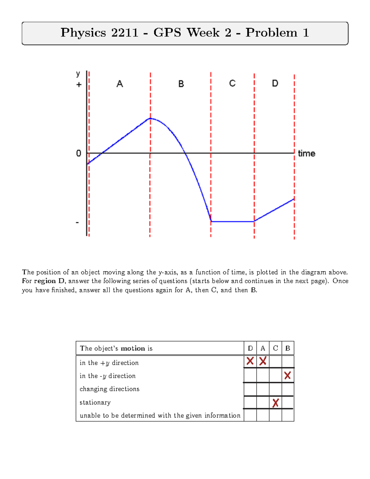 Physics 2211 GPS Week 2 Group Problem Solving and Motion Analysis - Studocu