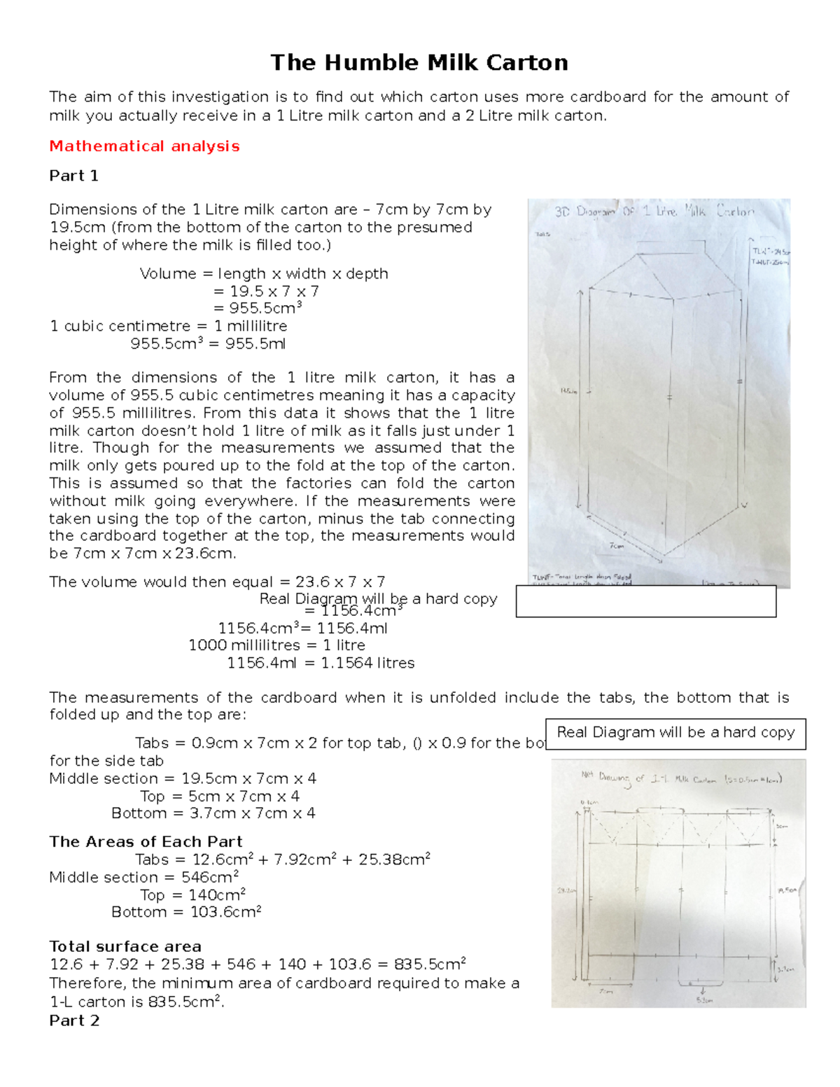 Year 9-Maths-Cardboard Comparison of 1L and 2L Milk Cartons-Final ...